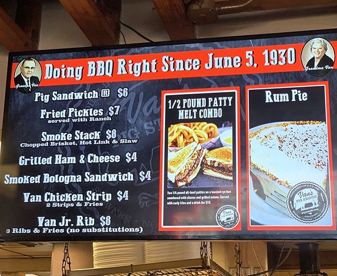 This menu isn't just a list&mdash;it's a roadmap to happiness. The "Doing BBQ Right Since 1930" isn't bragging if it's true.