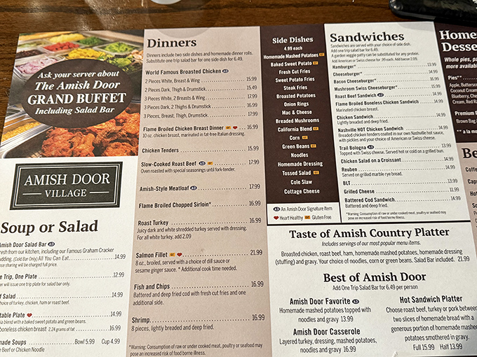 The menu reads like a comfort food greatest hits album—broasted chicken, slow-cooked roast beef, and homemade pies that would make your grandmother jealous.