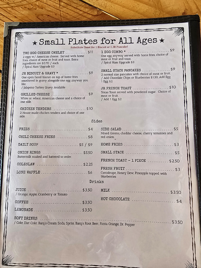 This menu isn't just a list of food&mdash;it's a roadmap to happiness with the Jr. French Toast as your delicious destination.