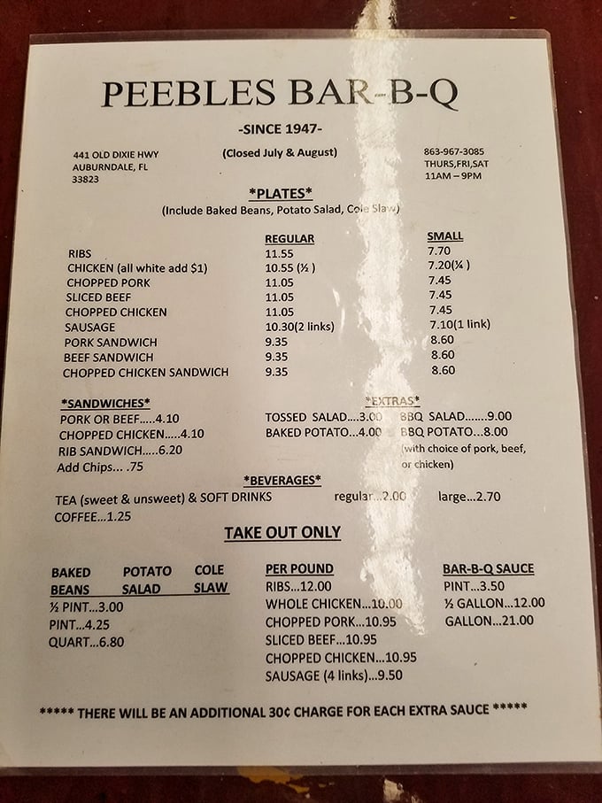 This menu isn't just a list of food&mdash;it's a historical document of culinary consistency. The prices may change, but the commitment to quality never has.