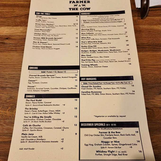 The menu reads like a love letter to indulgence, with burger names that hint at the flavor adventures awaiting.