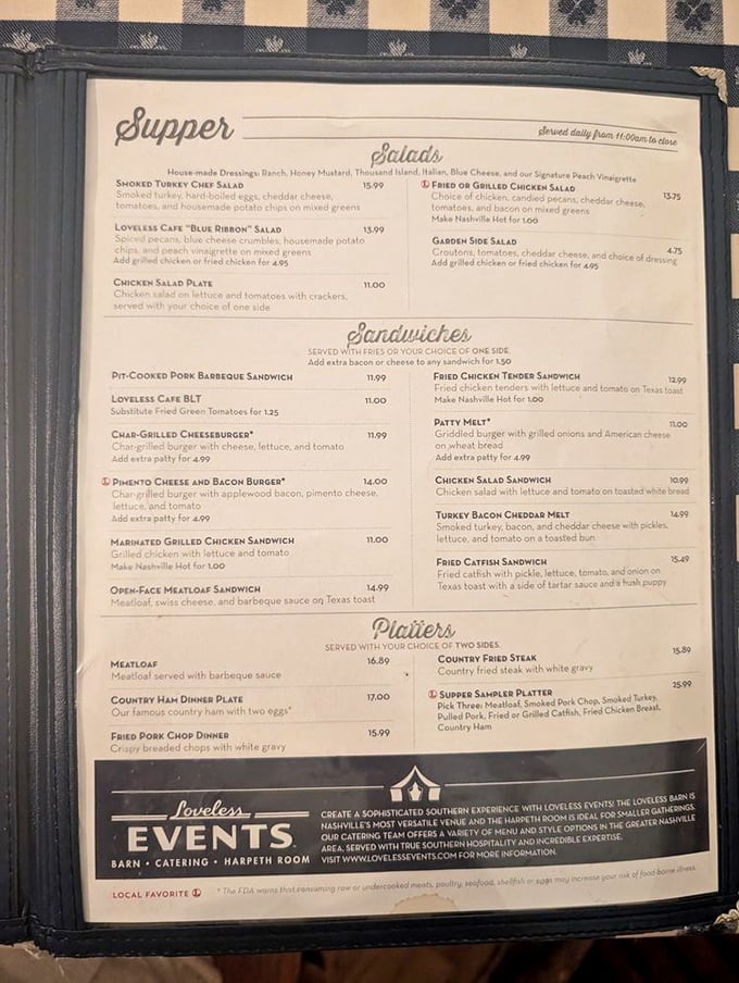 A menu that reads like a love letter to Southern cuisine. The starred Pimento Cheese and Bacon Burger isn't just recommended &ndash; it's required.