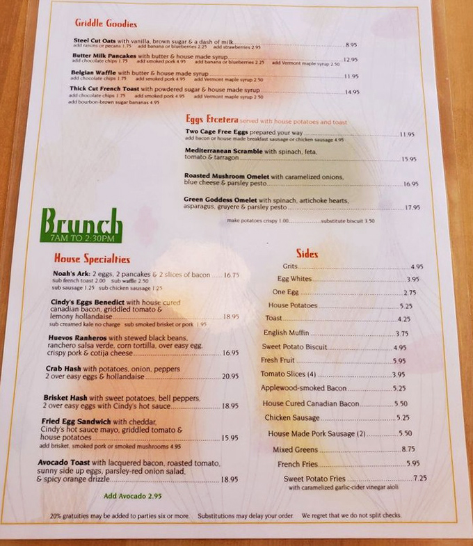 A menu that doesn't need translation&mdash;just honest breakfast classics executed with precision. The Griddle Goodies section alone is worth the trip.