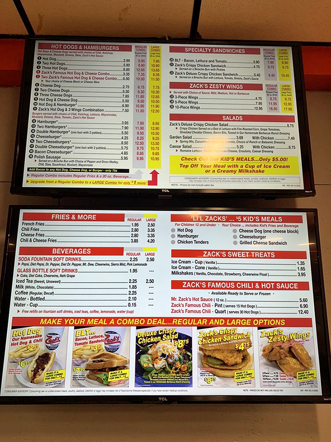 The menu board—a beautiful, calorie-laden work of art offering everything from signature dogs to those legendary chili cheese fries.