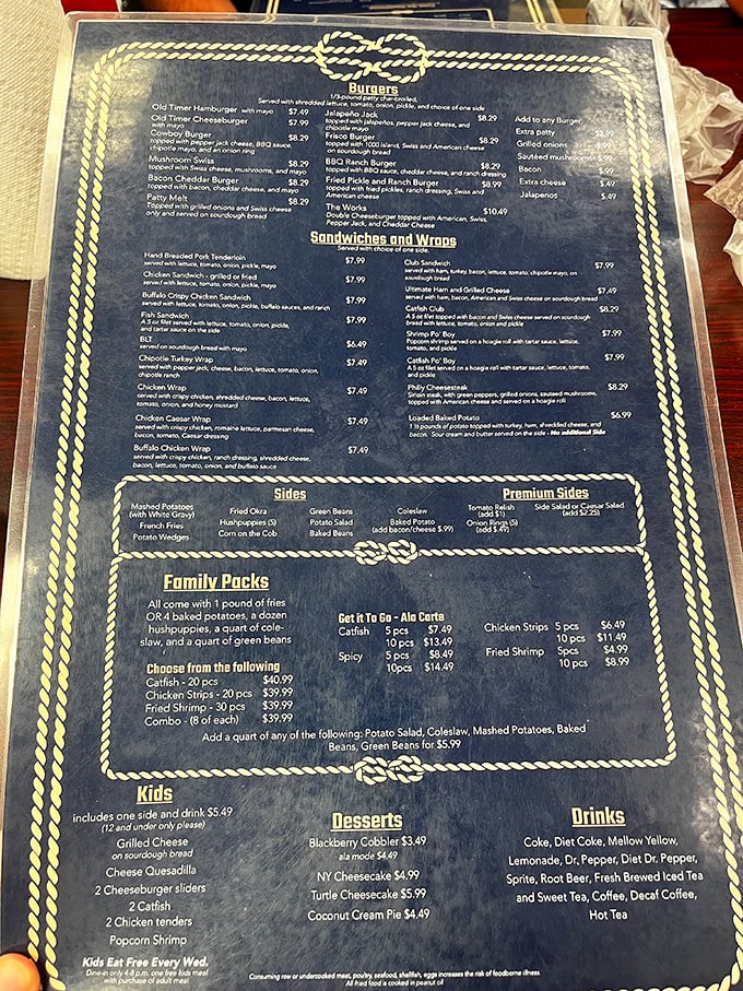 That rope-bordered menu isn't just decorative&mdash;it's reeling you in for a seafood experience worth getting hooked on.