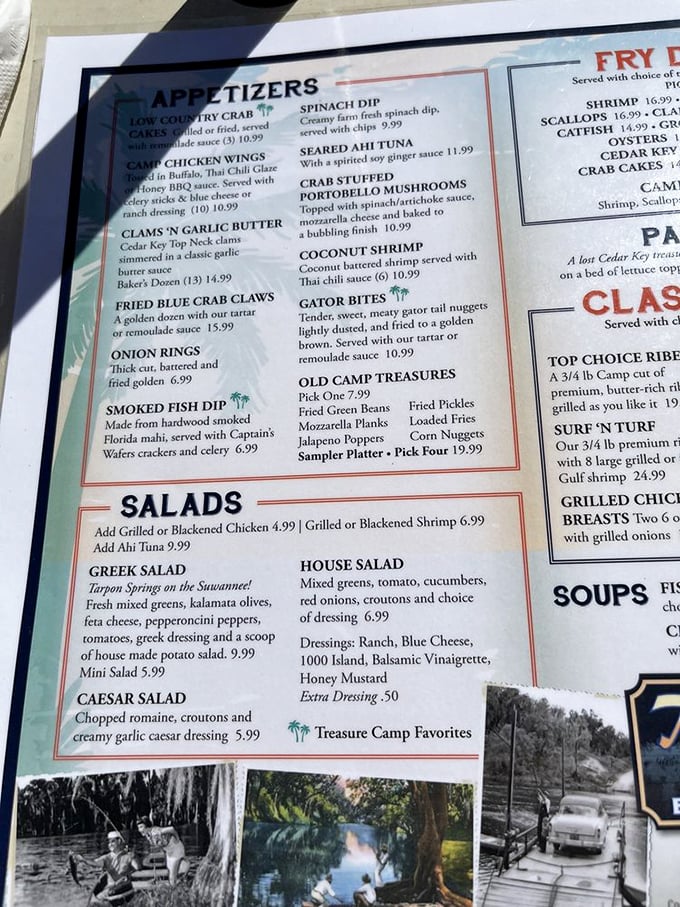 A menu that reads like Florida's greatest hits album. From gator bites to Cedar Key crab cakes, this isn't just food&mdash;it's a geography lesson you can eat.