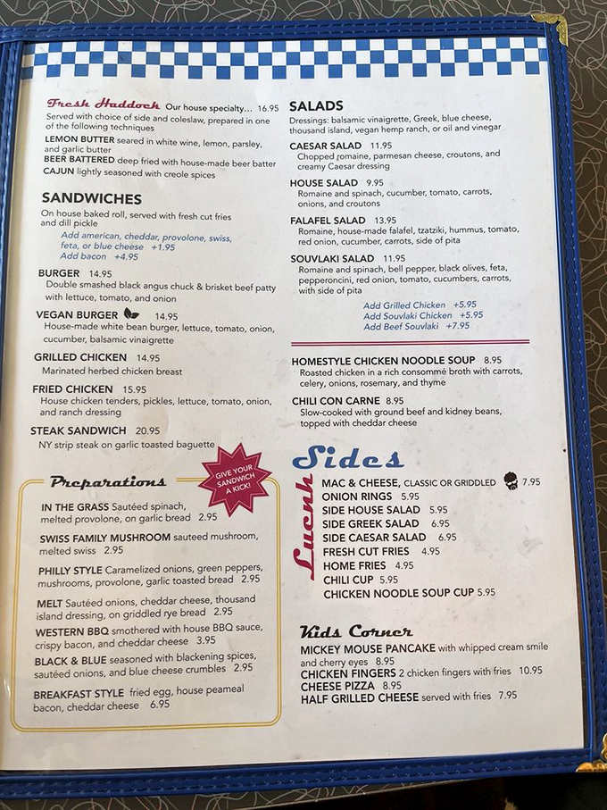 A menu that reads like comfort food poetry. Notice how they don't waste precious space on kale smoothies or deconstructed anything.