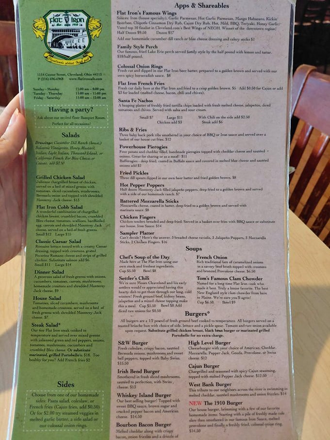 A menu that reads like comfort food poetry &ndash; from legendary fish and chips to Tom's Famous Clam Chowder, each dish tells a Cleveland story.