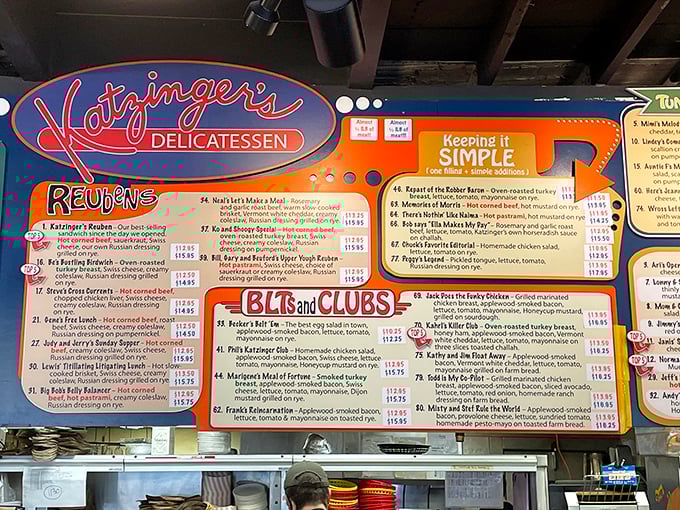 The menu board stretches toward the heavens like a biblical tablet of sandwich commandments, with Reubens claiming their rightful place at the top.
