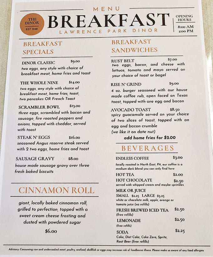 A breakfast menu that doesn't require a culinary dictionary or a trust fund to understand or afford.