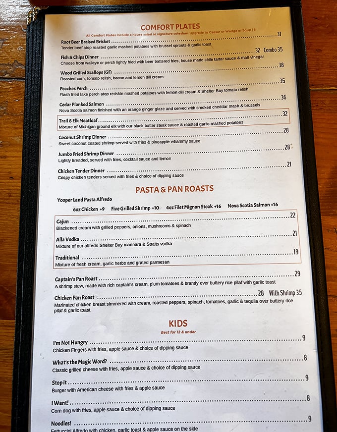 This isn't just a menu&mdash;it's a roadmap to happiness. The "I'm Not Hungry" kids' option speaks universal parental truth.
