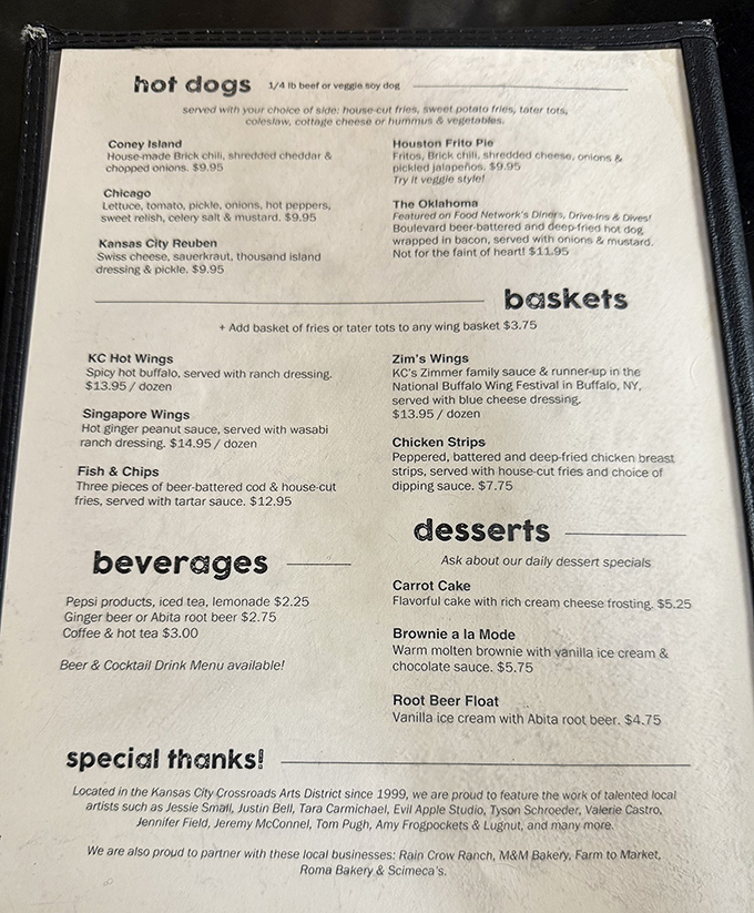 The menu reads like a love letter to American comfort classics, with hot dogs and wings taking center stage in this culinary concert.