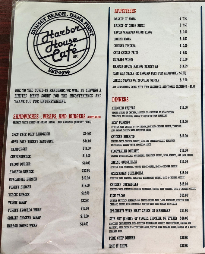 The menu reads like a love letter to comfort food classics, offering everything from burgers to burritos, with not a pretentious microgreen in sight.