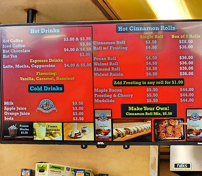 The menu board at Old West is like a treasure map where X marks every spot. From classic cinnamon to maple bacon, each option promises its own version of paradise.