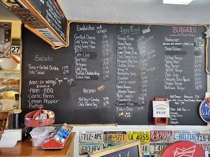A chalkboard menu that reads like a love letter to American road food. Each handwritten item at Cafe 247 is a promise of satisfaction.
