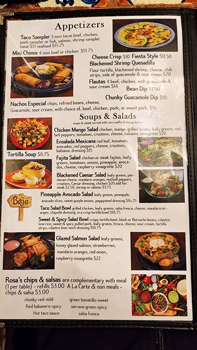 The menu at Rosa's reads like a love letter to Mexican cuisine, with appetizers that could easily become your main event.