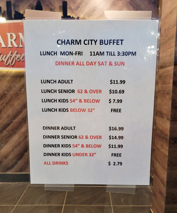 The menu board's height measurement pricing system makes you wonder if you should have worn platform shoes or slouched a little.