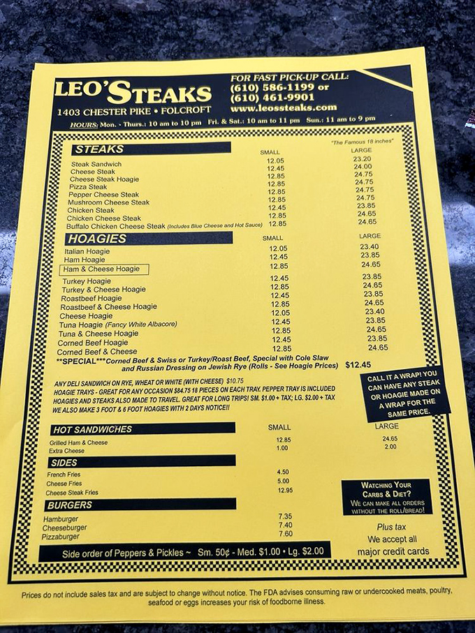 The menu of dreams. Each line represents not just a sandwich, but a Pennsylvania tradition worth driving across state lines for.