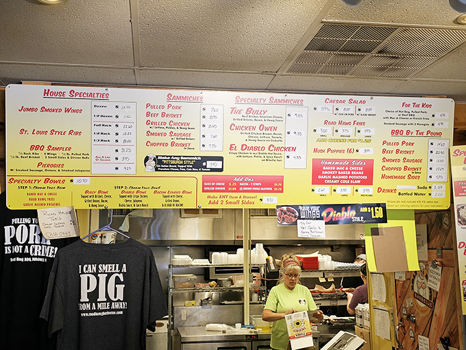 The menu board at Road Hawg is basically a love letter to smoked meat enthusiasts. Reading it feels like opening presents on Christmas morning.