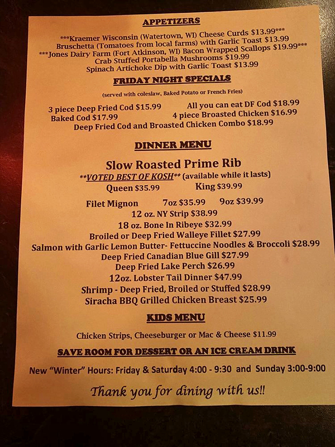 When a menu proudly declares its prime rib "VOTED BEST OF KOSH," you don't question it&mdash;you just decide between Queen and King cuts.