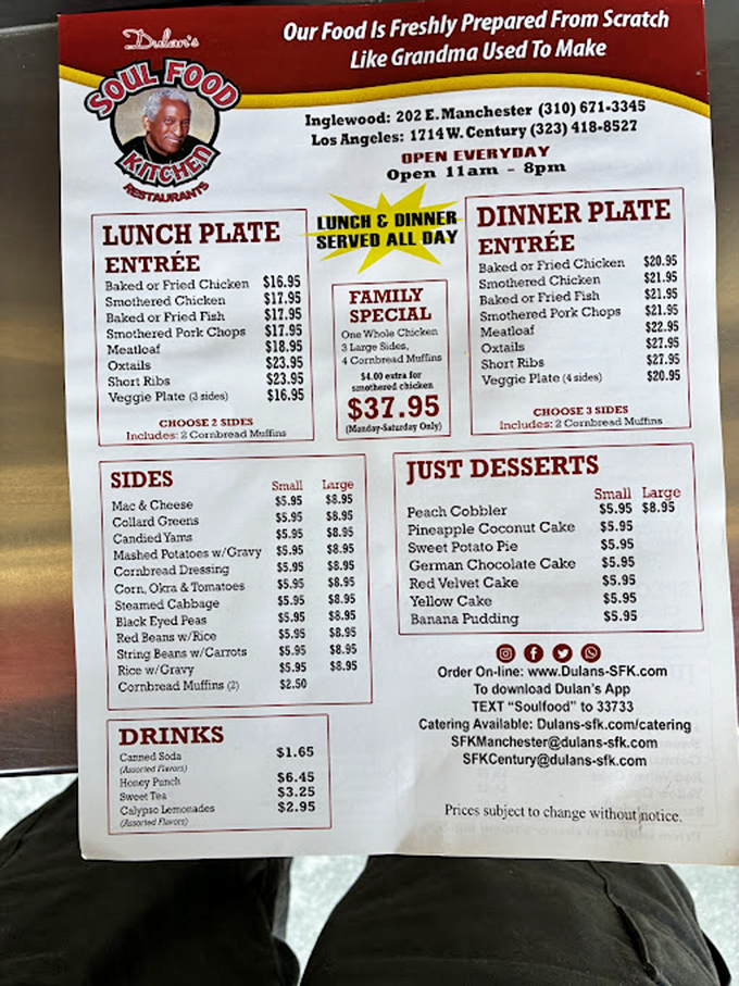 This menu isn't just a list of dishes&mdash;it's a roadmap to soul food paradise where every choice leads to delicious satisfaction.