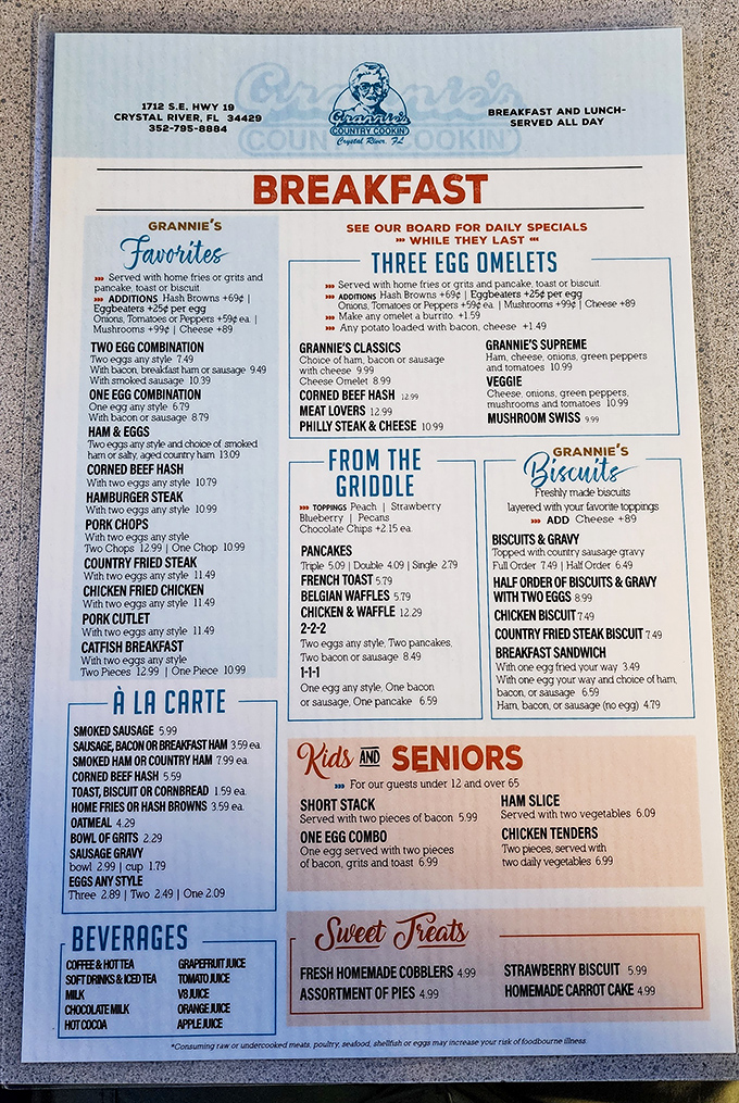 This menu isn't just a list of food &ndash; it's a roadmap to happiness with destinations like "Grannie's Favorites" and "From The Griddle."