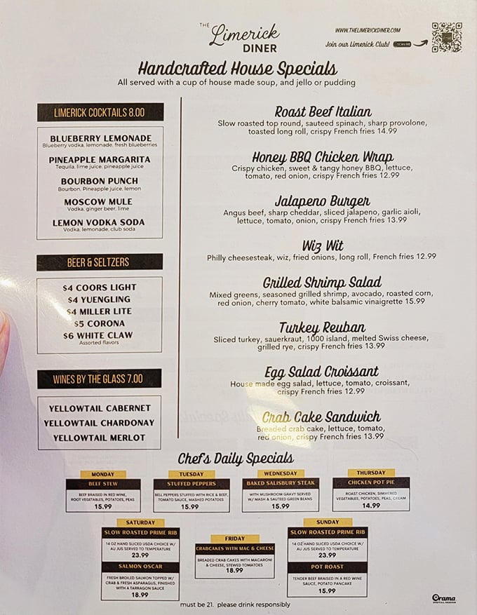 The menu reads like a love letter to comfort food classics, with handcrafted specials that promise the kind of satisfaction money usually can't buy.