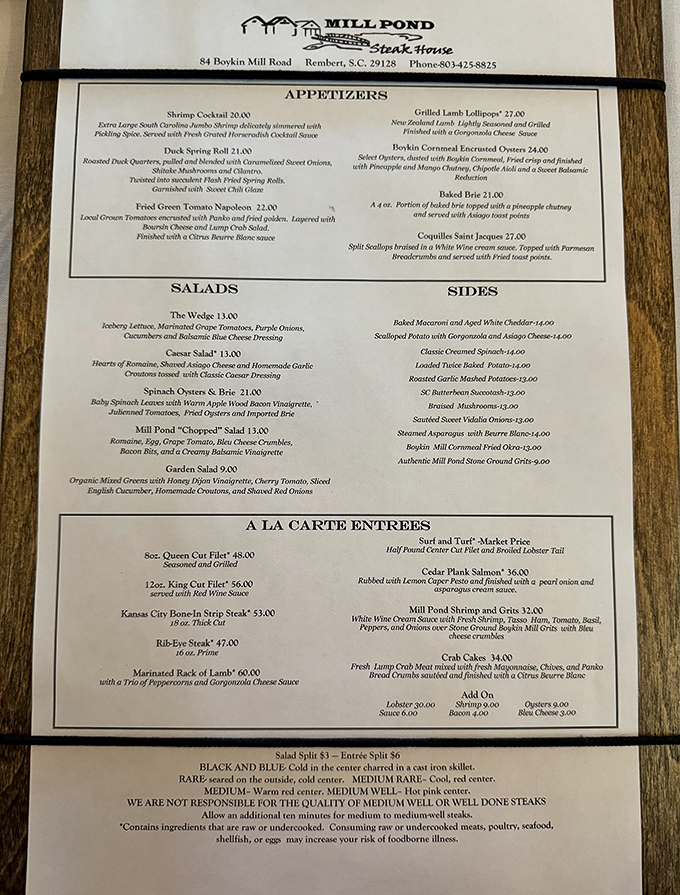 The menu reads like a love letter to carnivores, with supporting roles that deserve their own spotlight.