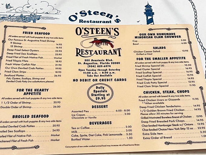 That menu board tells you everything: cash only, no nonsense, pure seafood bliss awaits.