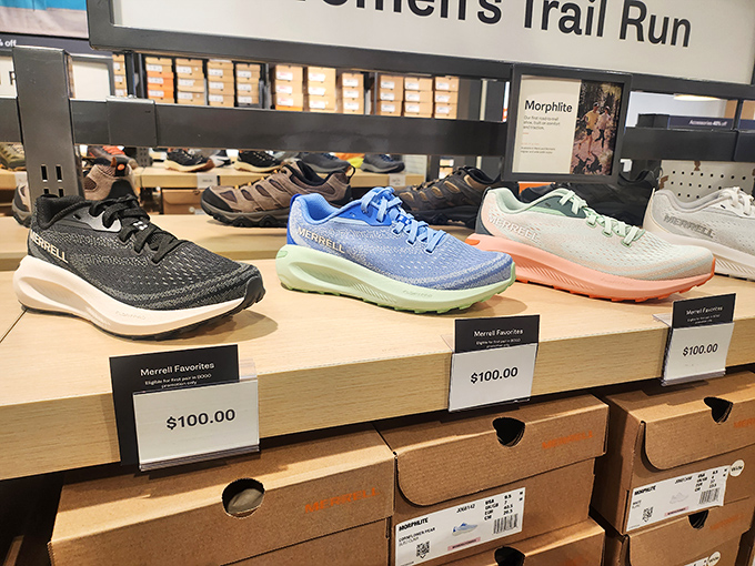 The holy trinity of Merrell trail runners: performance, comfort, and the sweet satisfaction of knowing you paid significantly less than your hiking buddies.