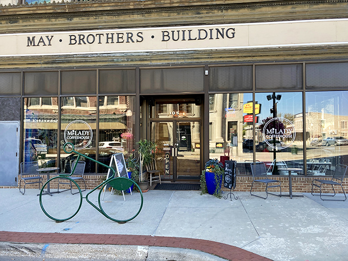 Milady Coffeehouse in the historic May Brothers Building serves up caffeine and conversation beneath vintage architectural details.
