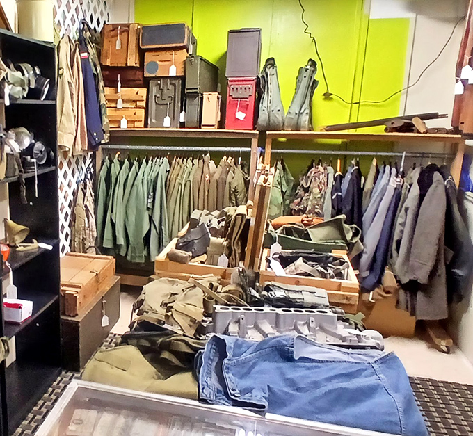 Military history hangs at attention, each uniform with stories sewn into every seam and pocket.