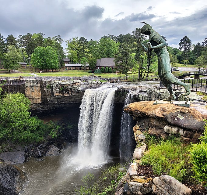 Princess Noccalula's statue watches eternally over the thundering 90-foot falls, nature's dramatic soundtrack to an afternoon of exploration.