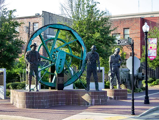 These bronze oil workers stand frozen in time, a metallic tribute to the gritty determination that transformed El Dorado from sleepy town to boomtown almost overnight.