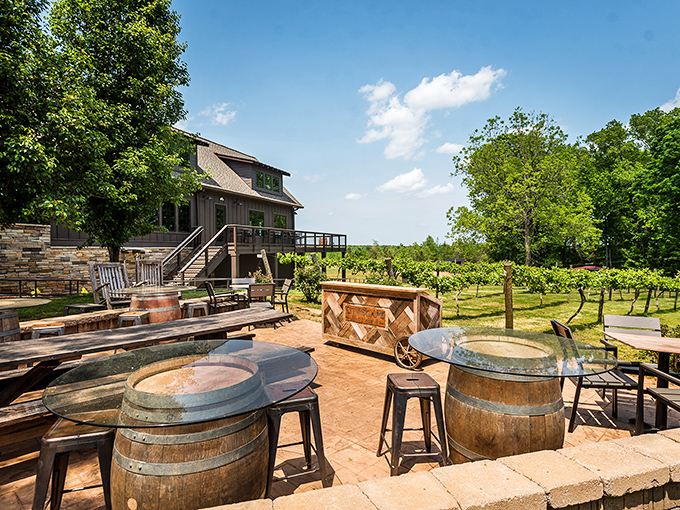 Wine barrel tables and vineyard views&mdash;the perfect setting for contemplating life's big questions, like "Should I order another glass?"