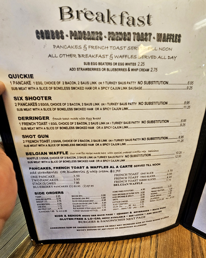 The breakfast menu reads like poetry to the hungry soul. Six Shooter, Derringer, Shot Gun &ndash; ordering here makes you feel like a culinary cowboy.