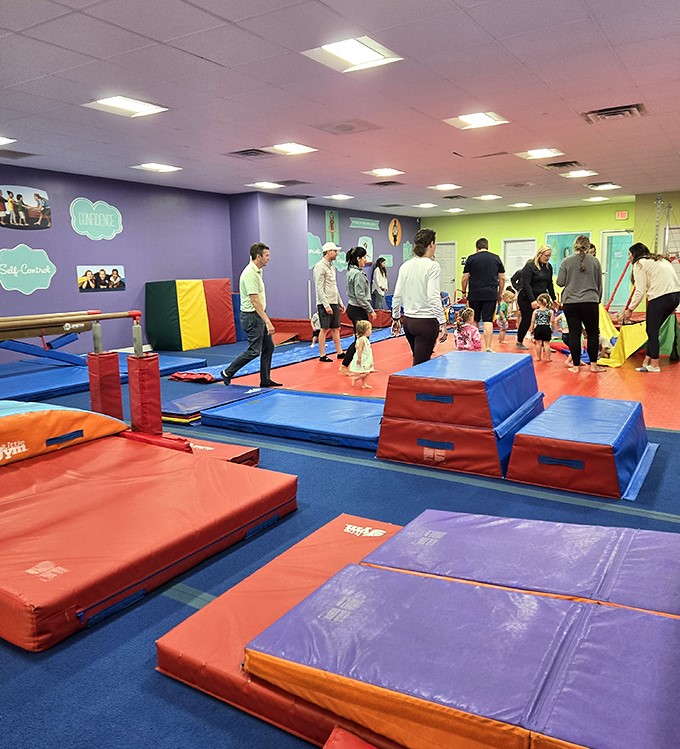 Little gymnasts in training bounce and tumble at The Little Gym, where parents secretly wish they could join in rather than just watch from the sidelines.