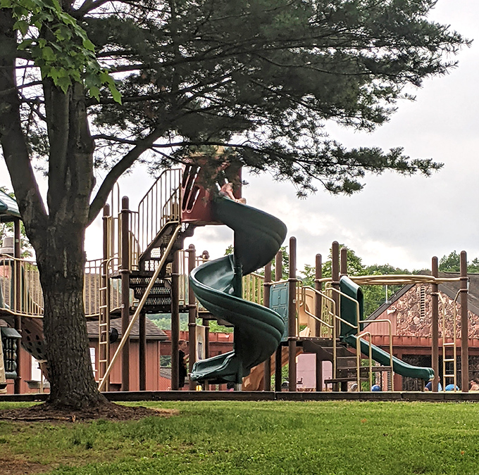 The playground where childhood memories are manufactured daily, complete with slides that promise just the right amount of controlled chaos.