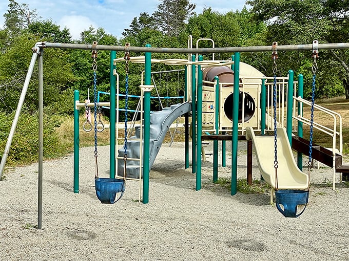 Who needs video games when you've got this playground with a view? Simple outdoor fun that never needs charging.