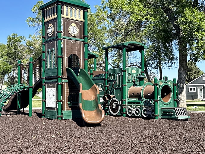 That train playground isn't just adorable&mdash;it's where future railroad engineers first discover their calling between slides and giggles.