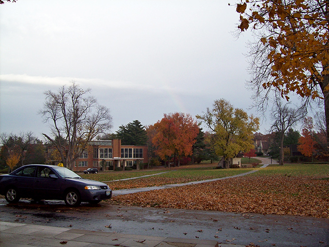 Fall transforms Principia College's campus into a painter's palette. Those limestone buildings have witnessed generations of scholarly pursuits.
