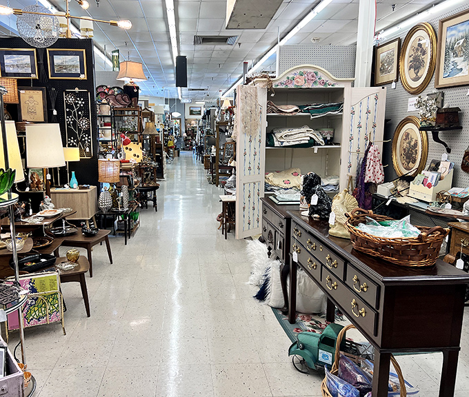 Aisles that stretch toward infinity, each one a different chapter in America's design story. The white floors practically glow with possibility.