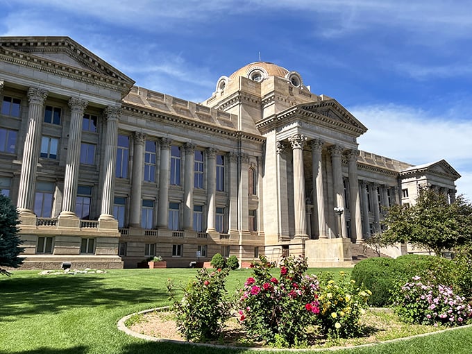 The Pueblo County Courthouse stands as a testament to civic pride, its clock tower keeping watch over generations of Coloradans.