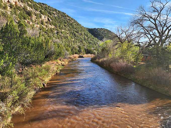 The Pecos River meanders through this valley like it's got all the time in the world, which it does.