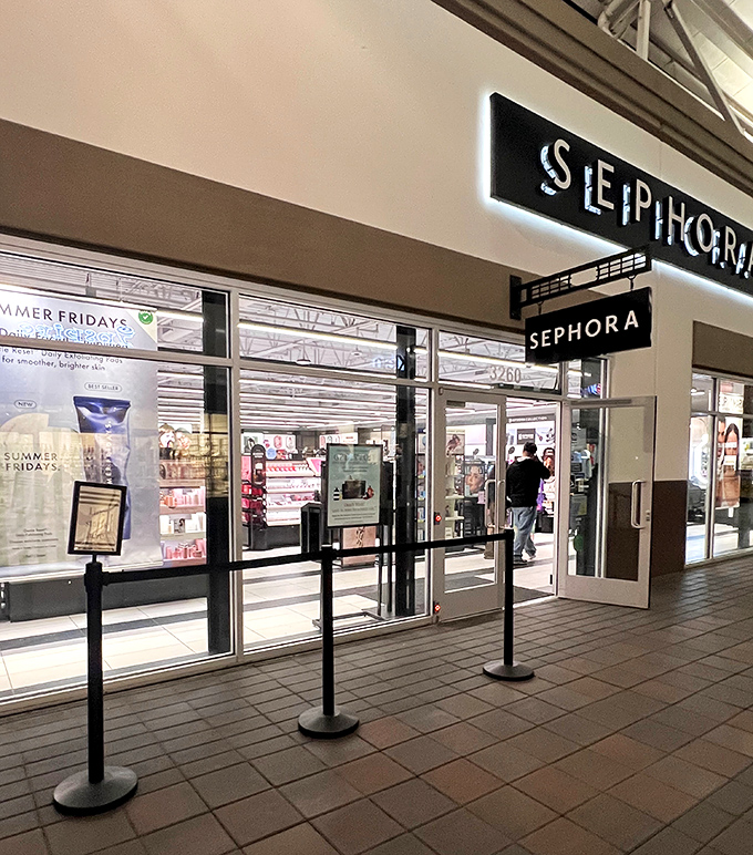 Sephora's gleaming interior &ndash; where makeup enthusiasts enter with good intentions and exit with significantly lighter wallets.