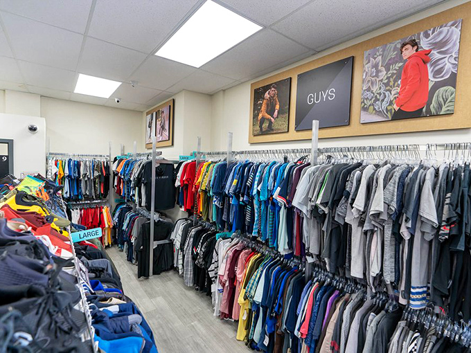 The men's section: where graphic tees and button-downs live in perfect harmony. Size-sorted racks make finding your fit less treasure hunt, more shopping spree.