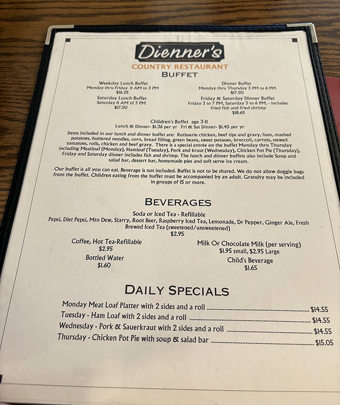 The menu tells the delicious story – daily specials that rotate like the seasons and a buffet that's become legendary among locals and travelers alike.