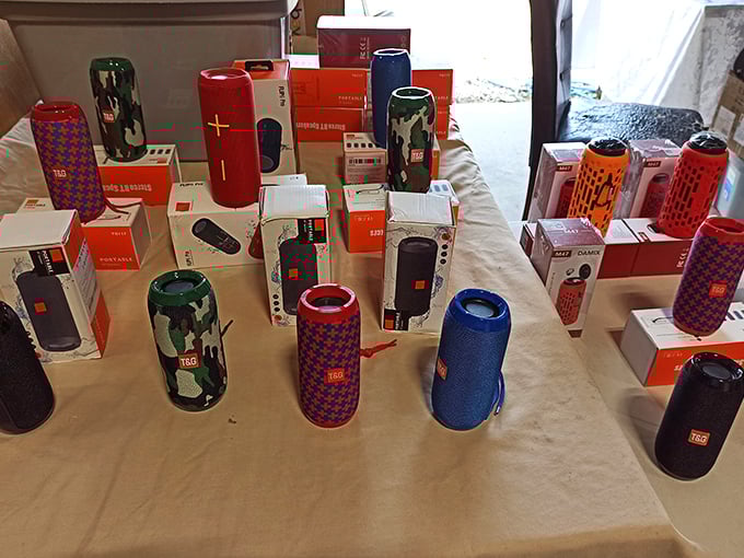 A technicolor army of portable speakers stands at attention, ready to provide the soundtrack for your next backyard crawfish boil or spontaneous dance party.