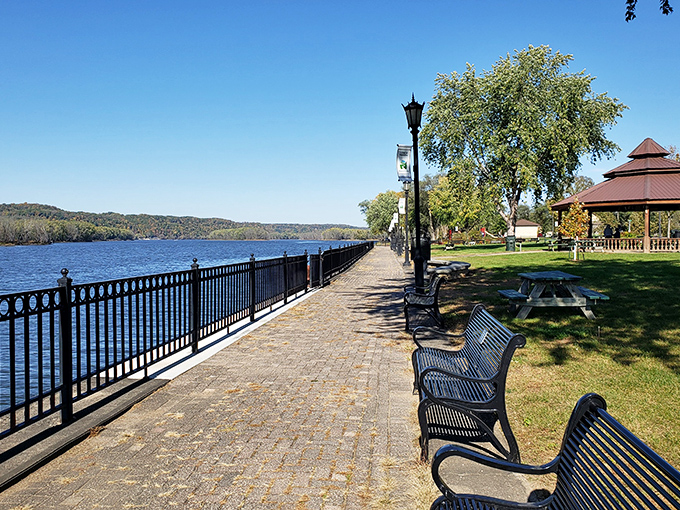 The Mississippi River riverwalk&mdash;where benches invite contemplation and the water views make smartphone scrolling seem utterly pointless. 