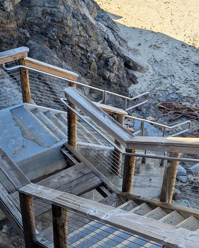 Stairway to heaven? Almost! These wooden steps descend to pristine beaches where your footprints might be the only ones in the sand.
